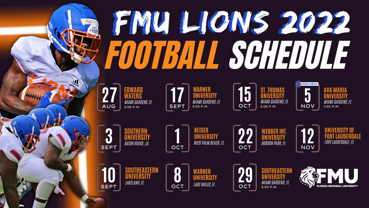 FMU Lions 2022 Football Schedule Florida Memorial University FMU Lions 2022 Football Schedule Florida Memorial University