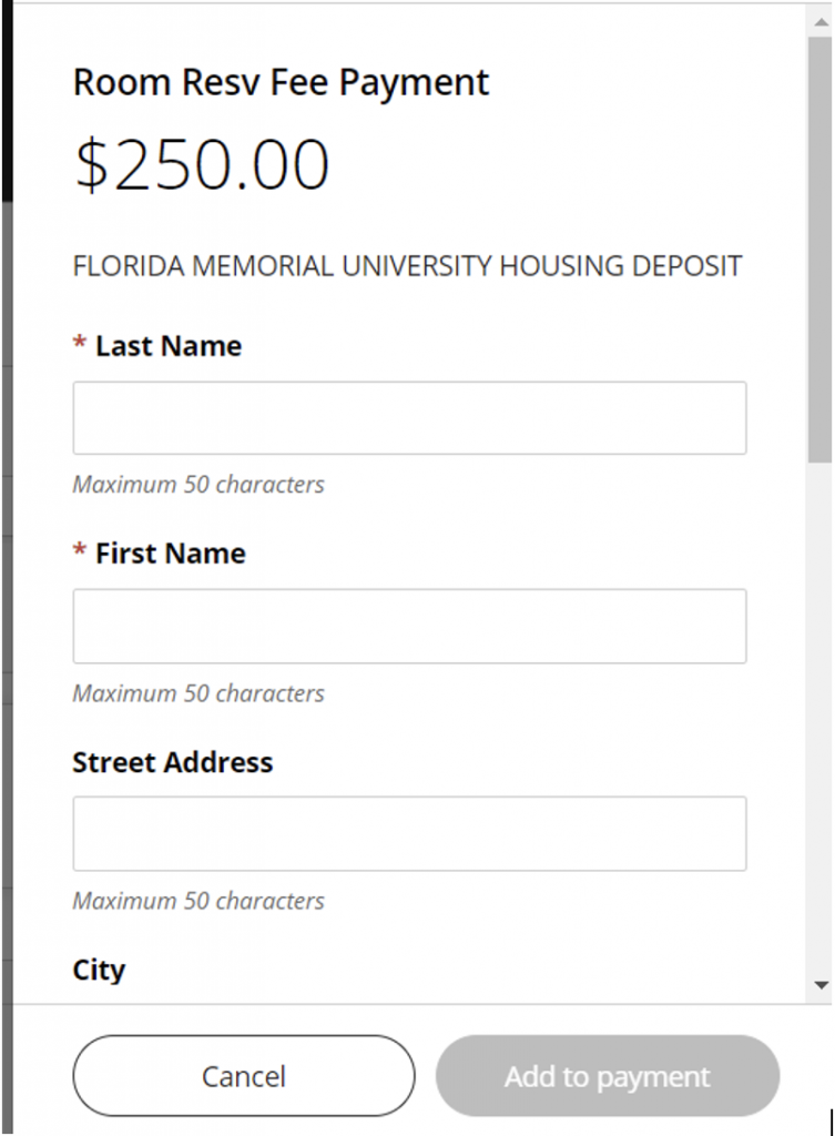 Room Deposit and Application – Florida Memorial University
